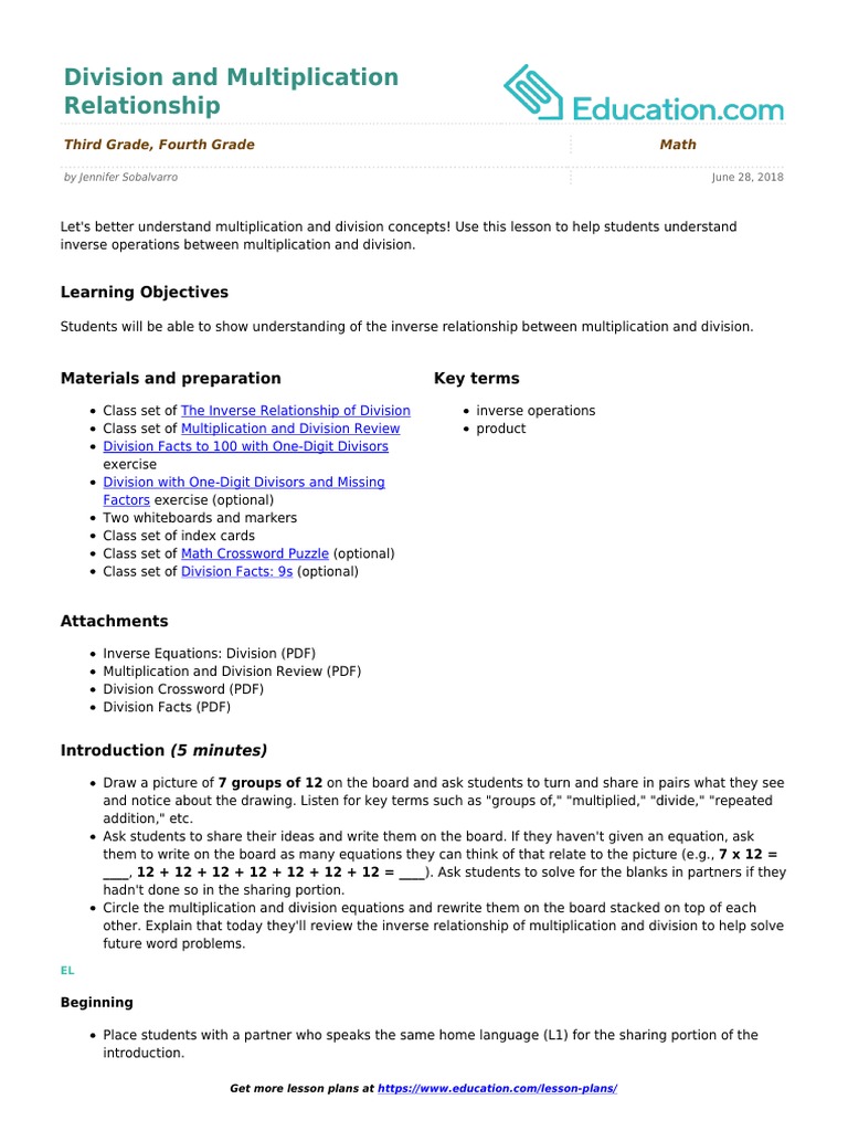 Division and Multiplication Relationship | PDF | Multiplication ...