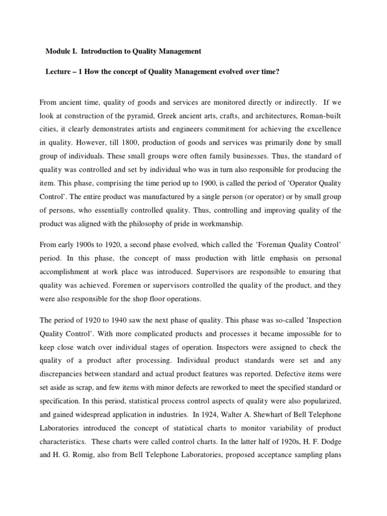 Module I. Introduction To Quality Management Lecture - 1 How The ...