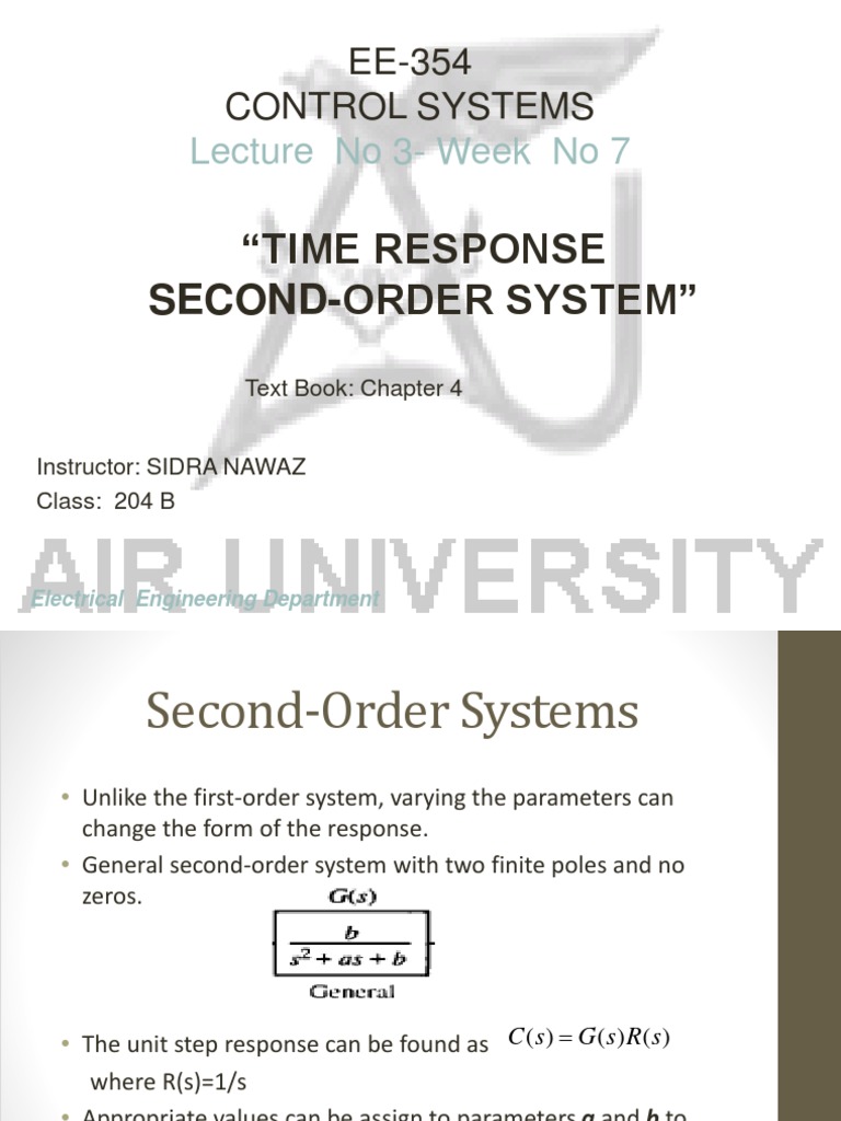 "Time Response Second-Order System": Lecture No 3 - Week No 7 | PDF