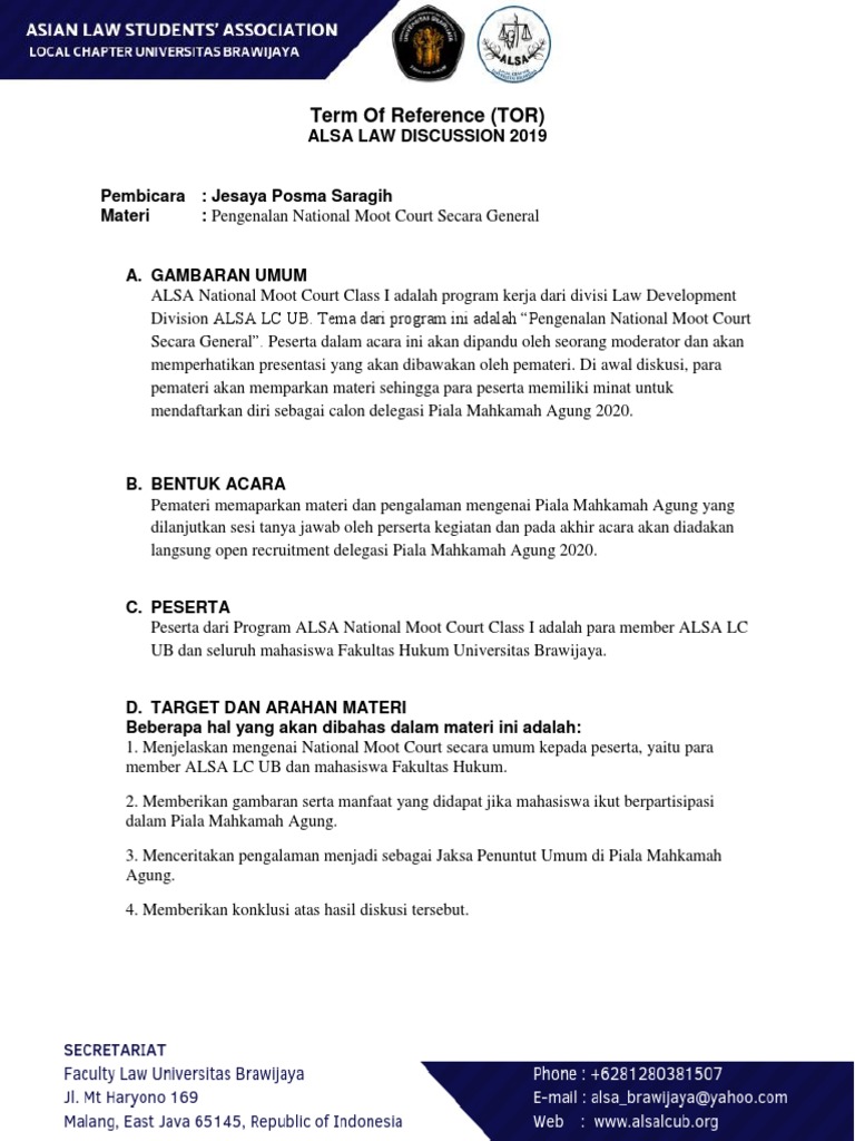 Contoh TOR | PDF | Politik | Kajian Bahasa Asing