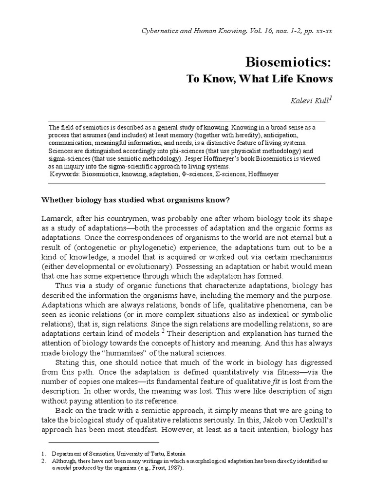 Biosemiotics:: To Know, What Life Knows | PDF | Semiotics | Science