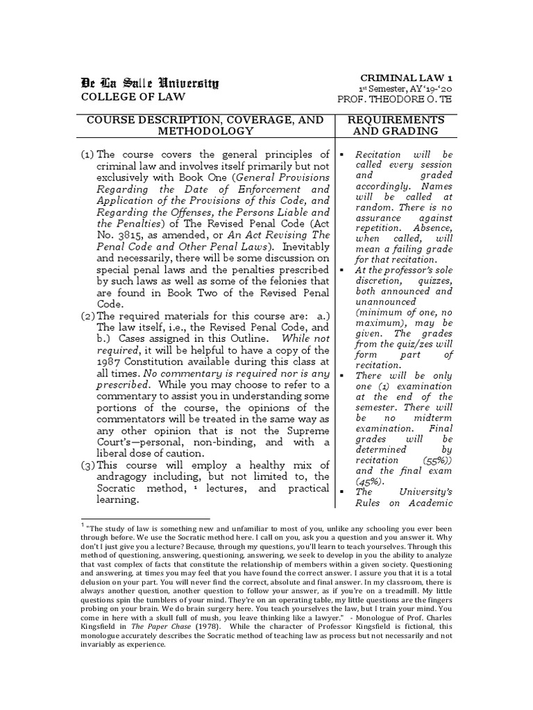 DLSU Crim | PDF | Criminal Law | Question