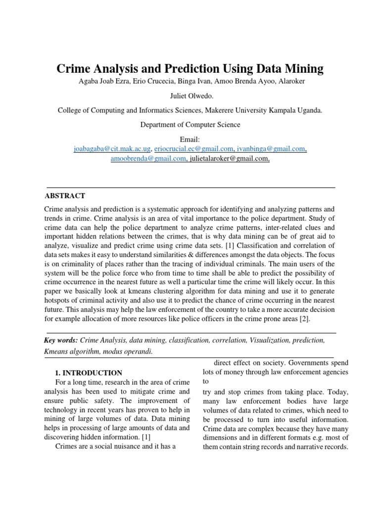 Crime Analysis and Prediction Using Data | PDF | Data Analysis ...