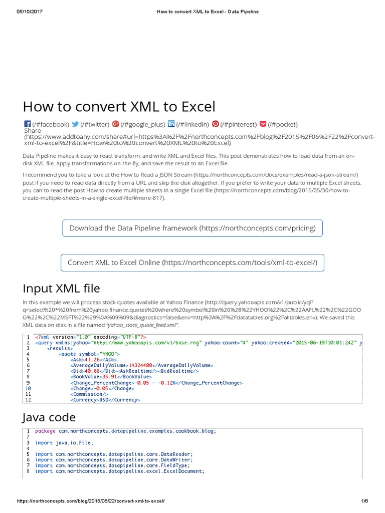 How To Convert Xml To Excel Data Pipeline Pdf Microsoft Excel Information Technology