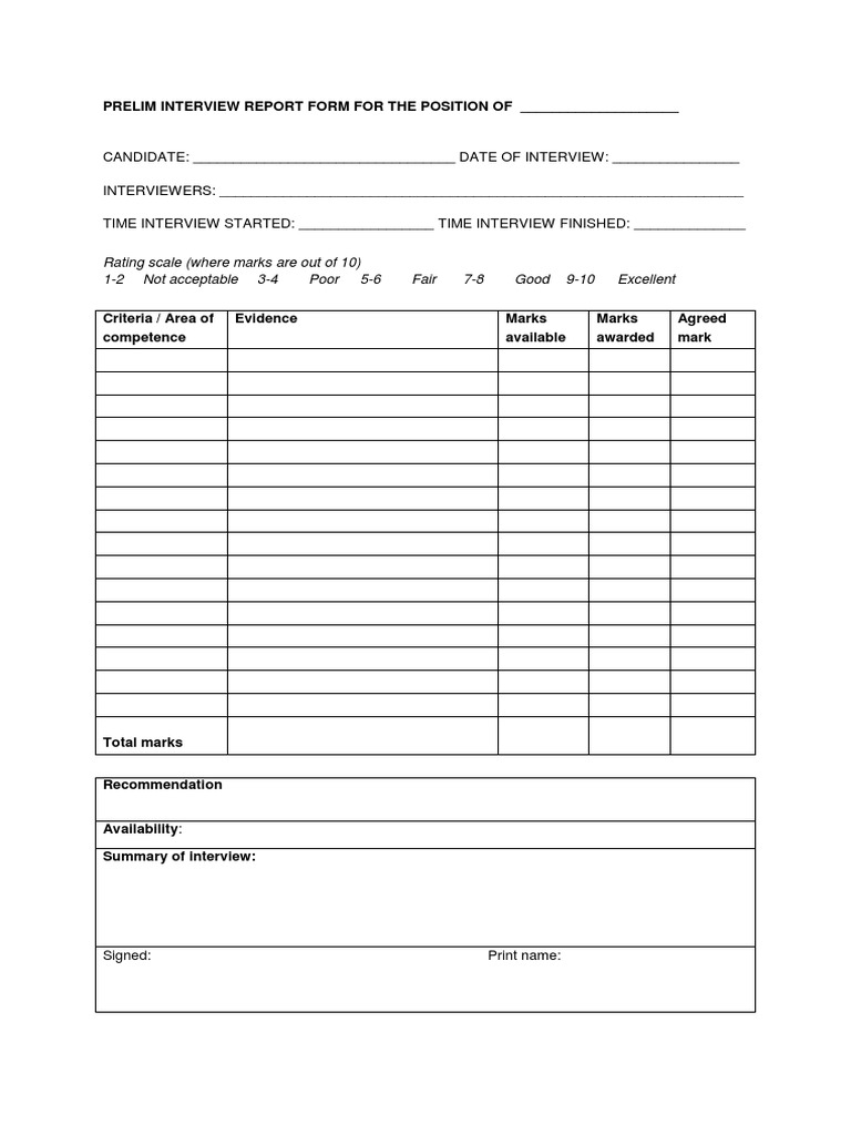 Interview Report Form | PDF