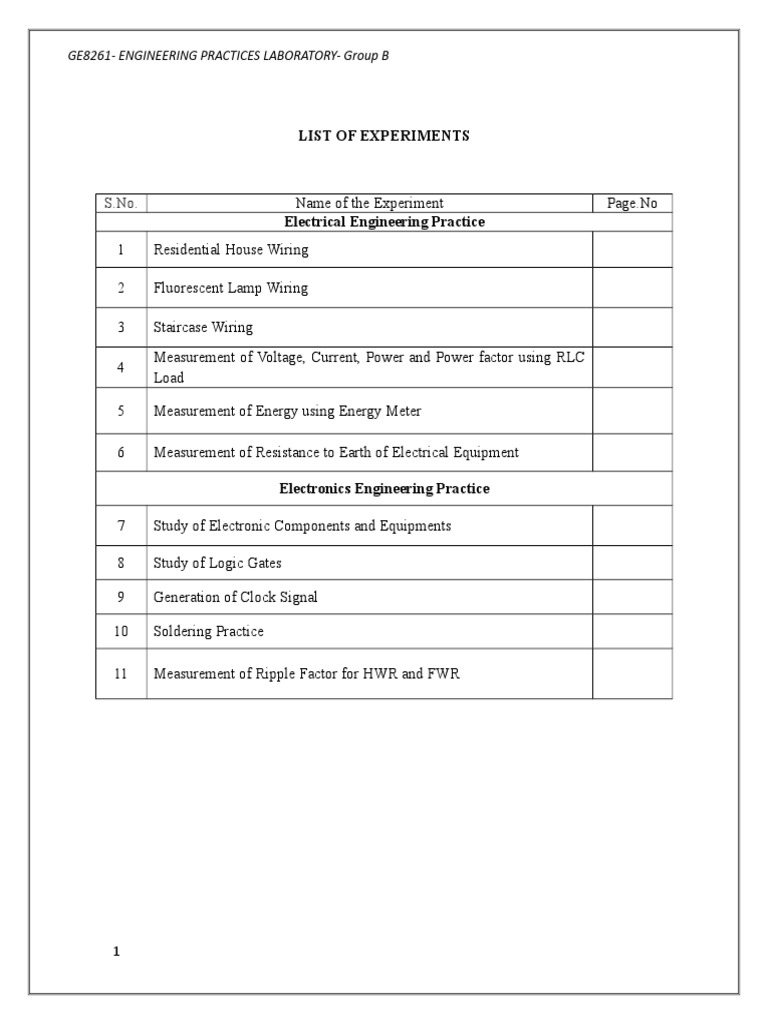 List of Experiments: Ge8261-Engineering Practices Laboratory - Group B | PDF | Passivity ...