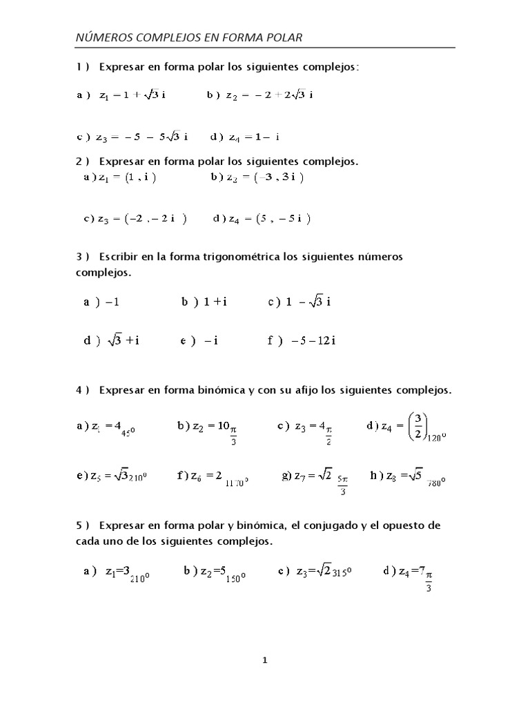 Ejercicios de Números Complejos en Forma Polar | PDF