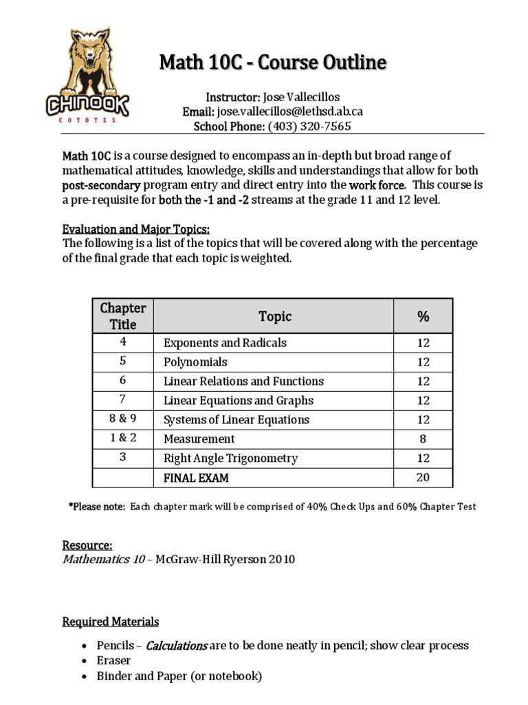 Math 10c - Course Outline | PDF | Educational Assessment | Test ...