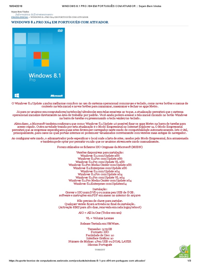 Windows 8.1 Pro x64 Em Português Com Ativador __ Sejam Bem Vindos | PDF ...