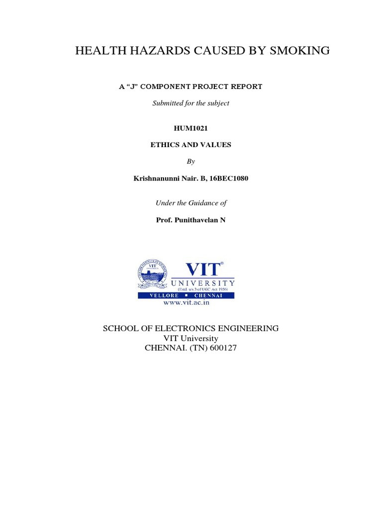 Health Hazards Caused by Smoking: A "J" Component Project Report | PDF ...