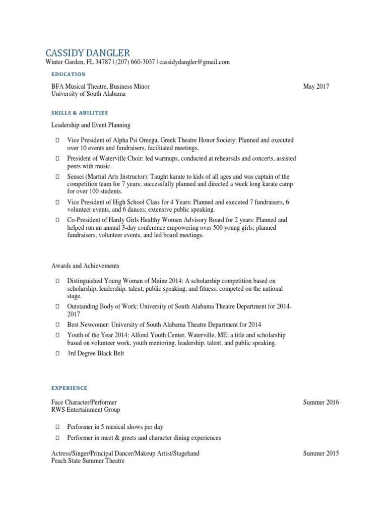 Professional Theatre Resume | PDF | Performing Arts | Theatre