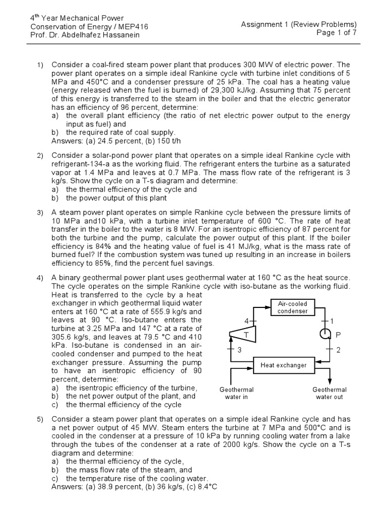 Assignment 1 (Review Problems) 2018-2019 | PDF | Steam Engine | Combustion