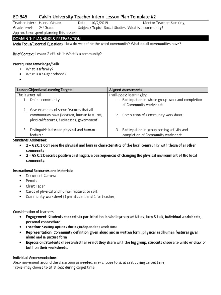 Unit Lesson 2 - What Is A Community | PDF | Teachers | Lesson Plan
