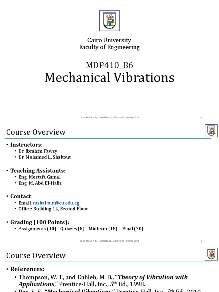 Mechanical Vibrations Course Guide | PDF | Resonance | Mechanical ...