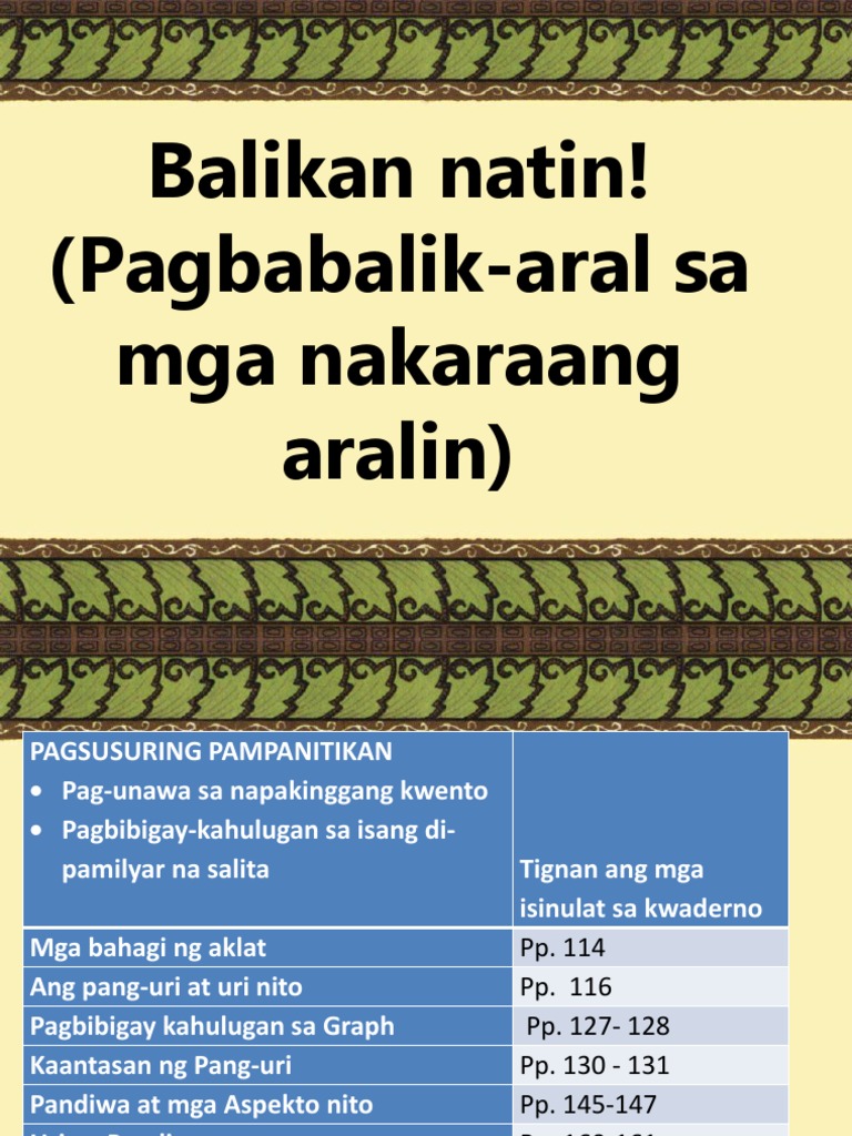 Reviewer For Grade 7 Filipino | PDF