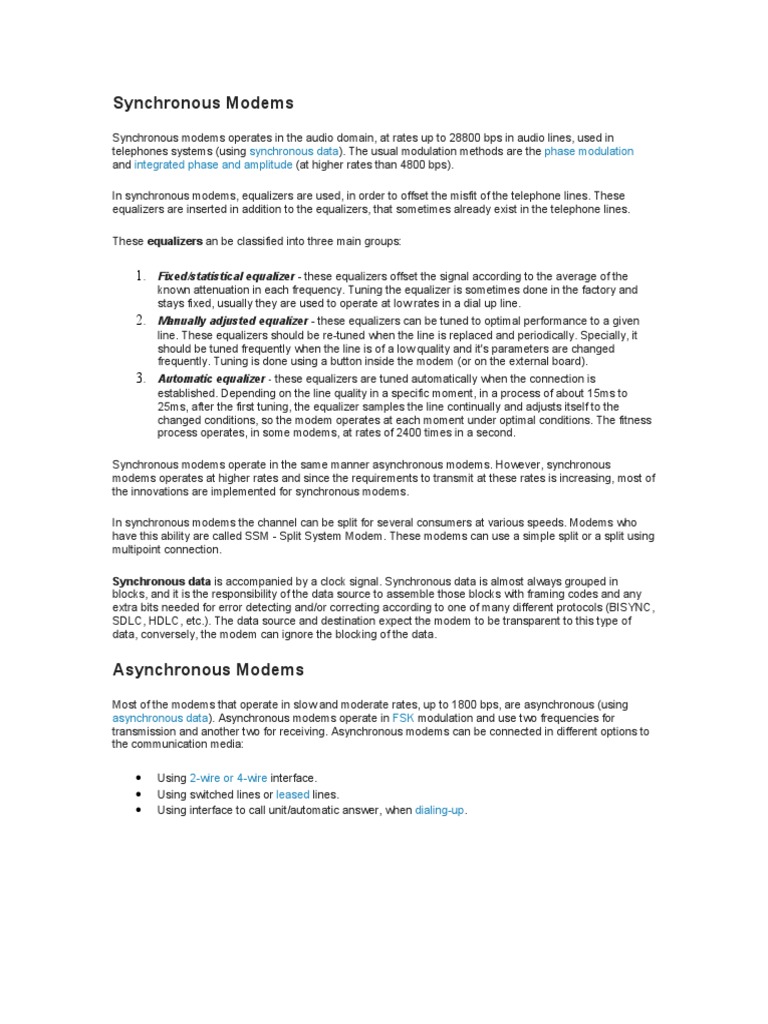 Synchronous Modems | PDF | Modem | Digital Subscriber Line