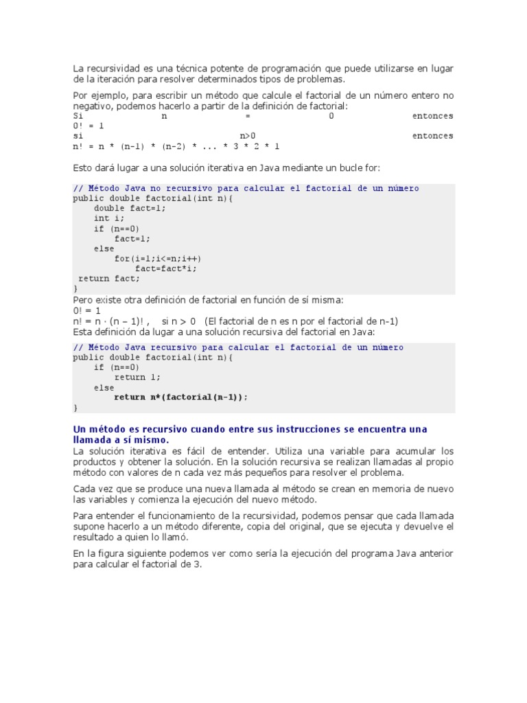 Recursividad en Java | Descargar gratis PDF | Recursividad | Conceptos matemáticos