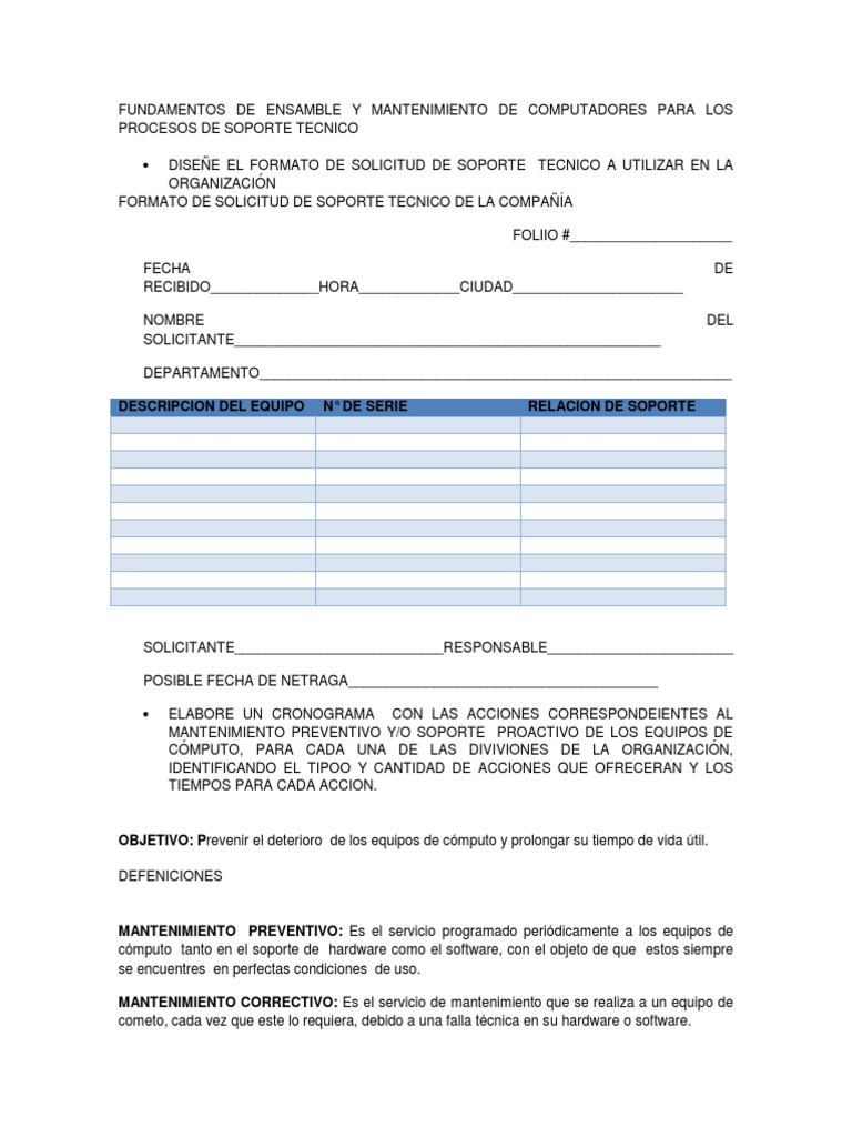 Procesos de Soporte Tecnico para El Mantenimiento de Equipos de Computo Evaluacion Semana 2 ...