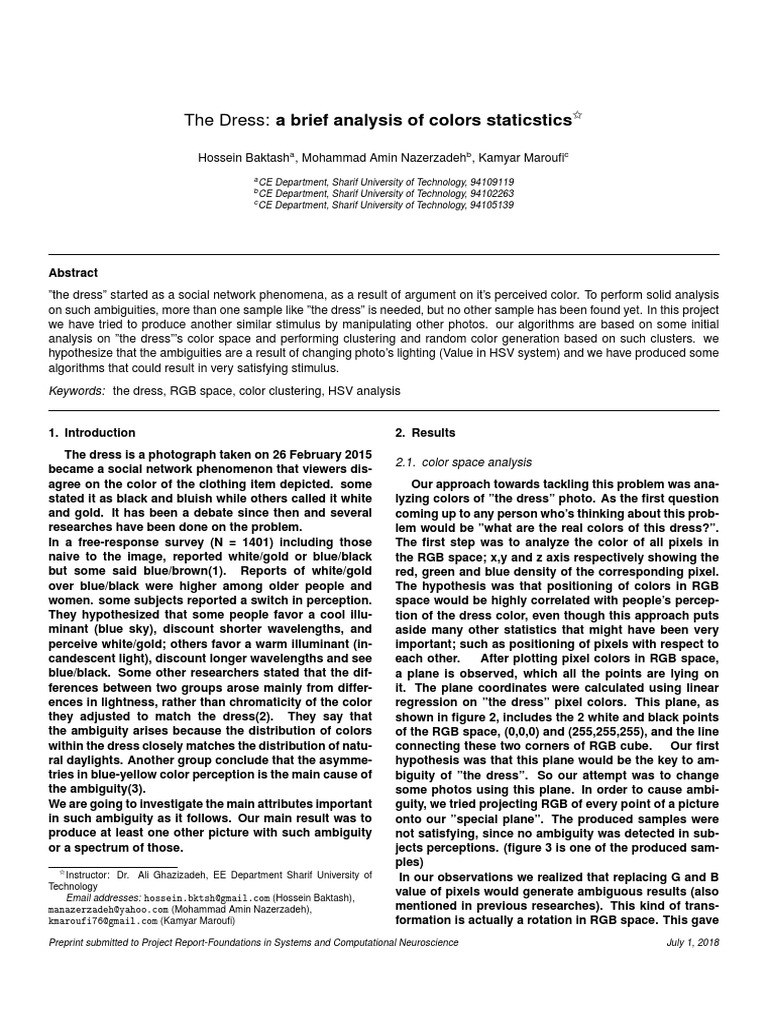The Dress: A Brief Analysis of Colors Staticstics | PDF | Rgb Color ...