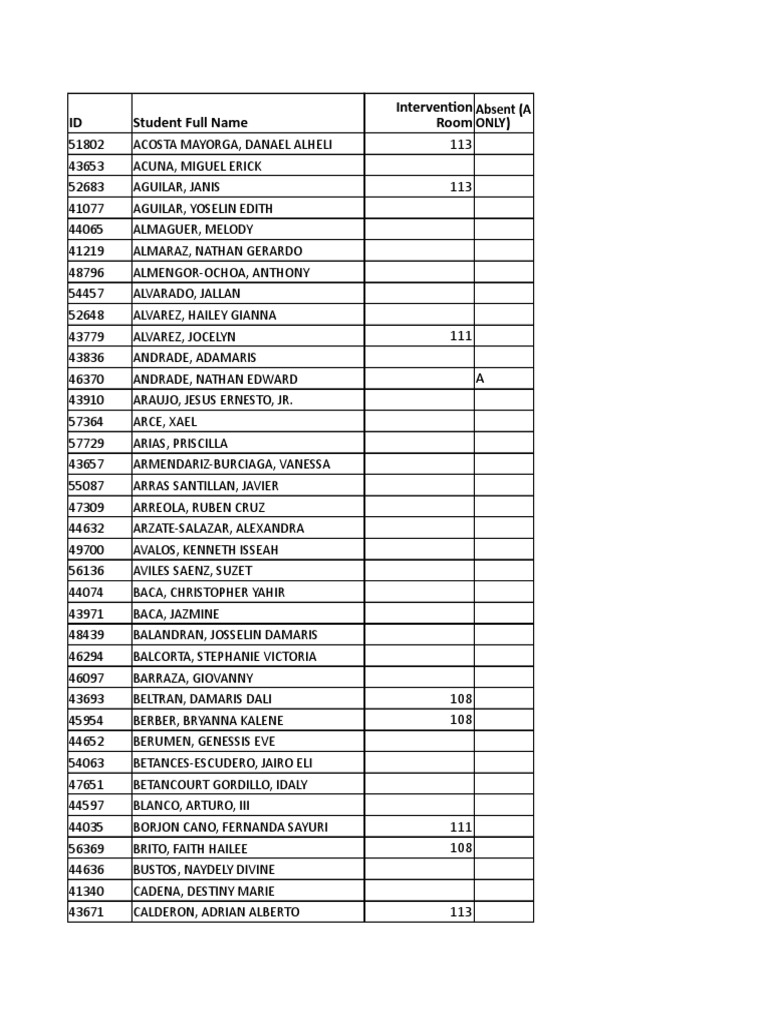 Student Attendance Roster | PDF