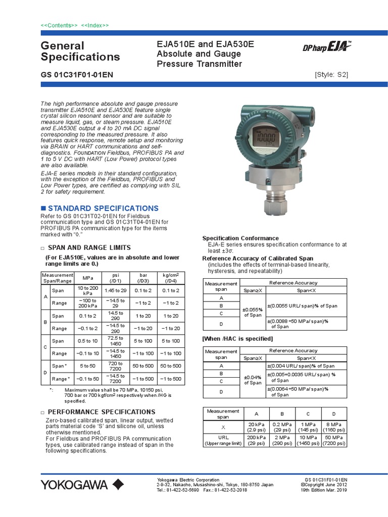 General Specifications: EJA510E and EJA530E Absolute and Gauge Pressure ...