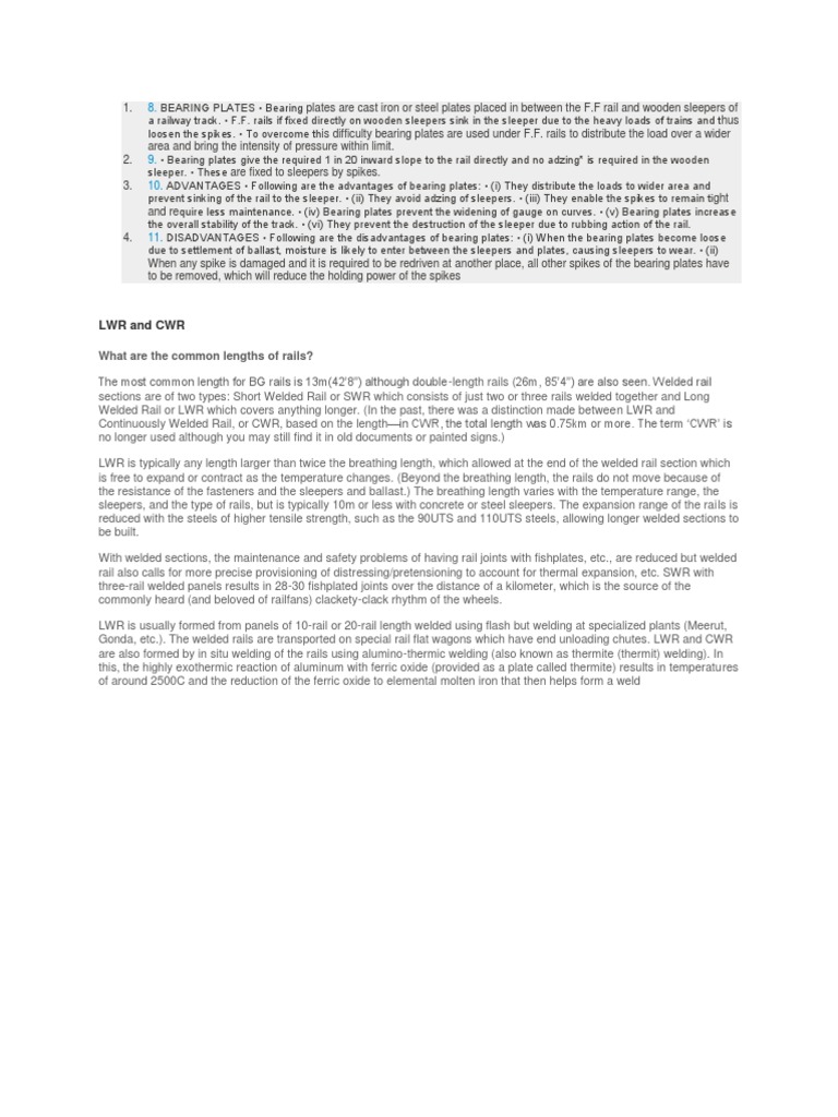 LWR and CWR: What Are The Common Lengths of Rails? | PDF | Track (Rail ...