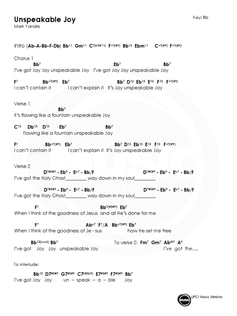 Unspeakable Joy Chord Chart | PDF | Song Structure | Songs