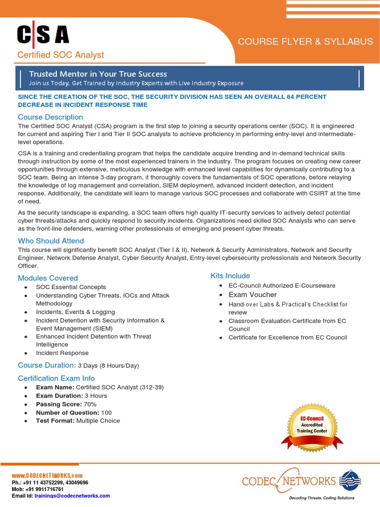 Certified-SOC-Analyst (CSA) Flyer PDF | PDF | Computer Security | Security