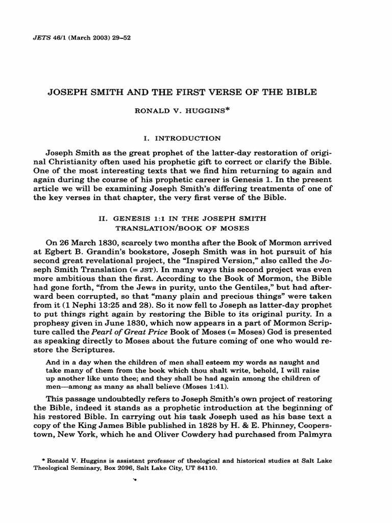 Huggins 2003 - Joseph Smith and The First Verse of The Bible | PDF ...