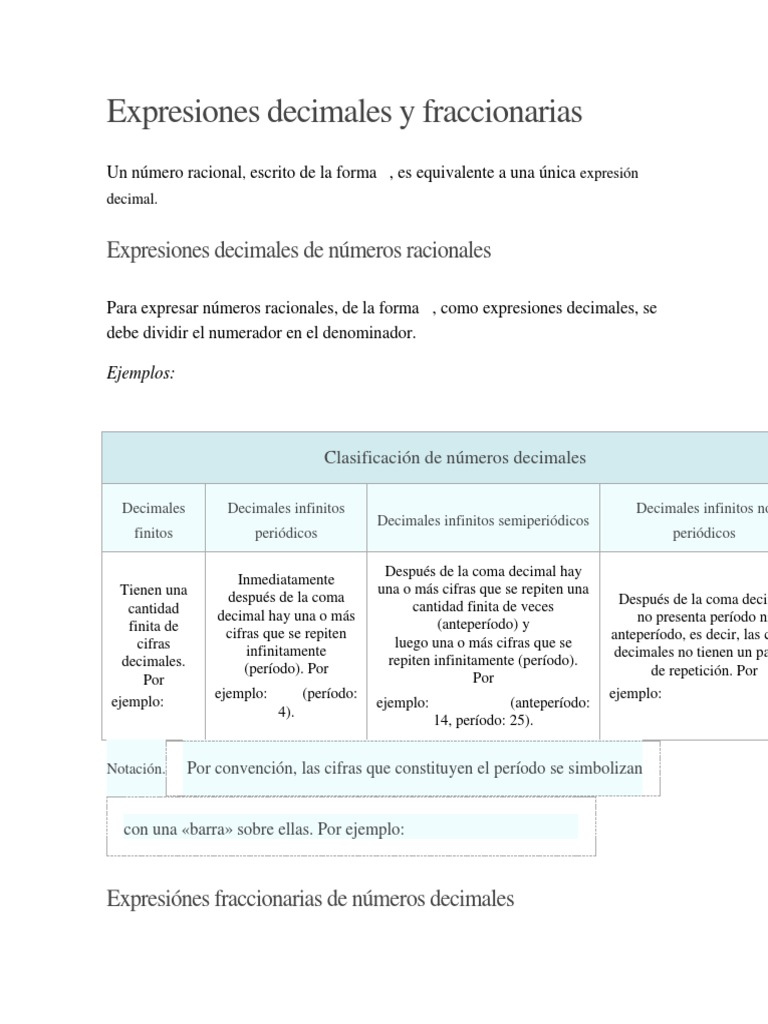 Expresion Decimal | PDF | Decimal | Fracción (Matemáticas)