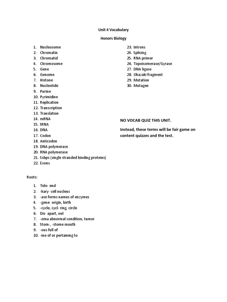 Honors Biology Vocabulary List | PDF | Science & Mathematics