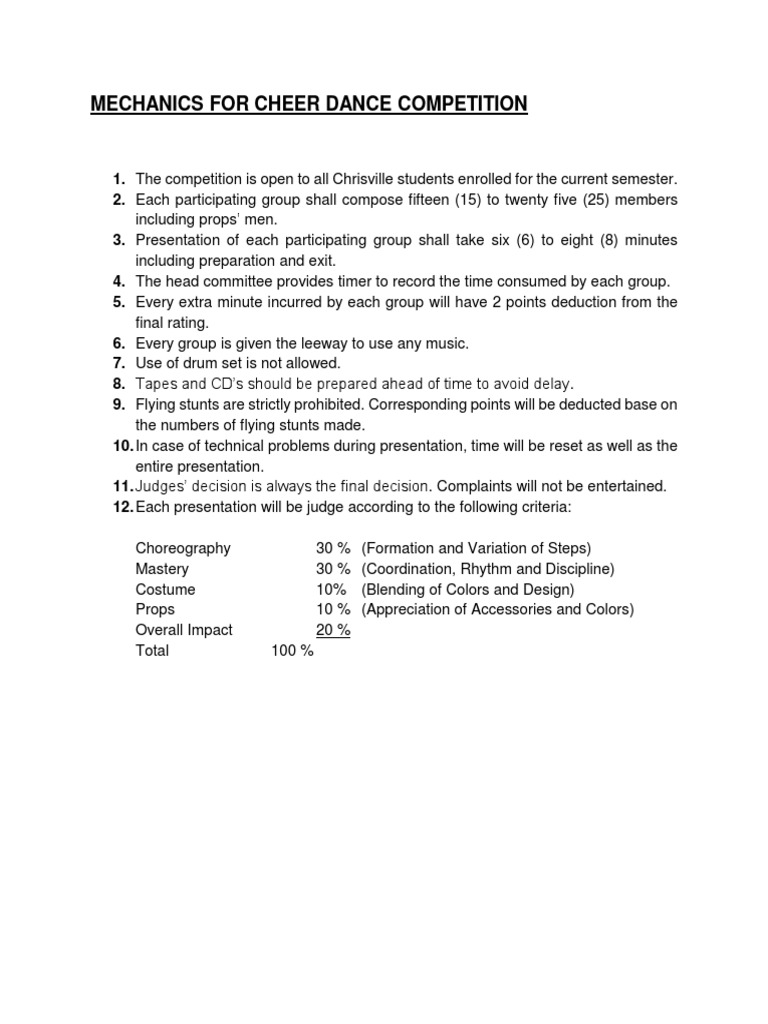 Mechanics For Cheer Dance Competition | PDF