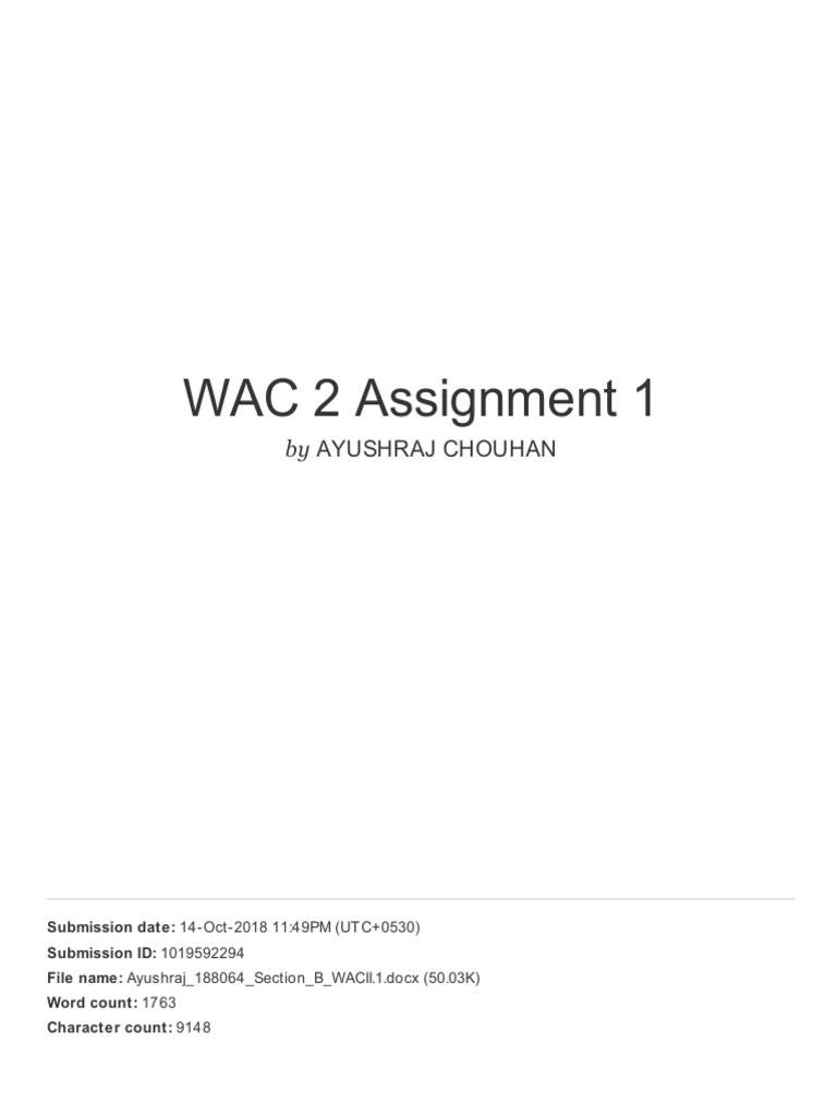 WAC 2 Assignment 1 Overview and Report | PDF