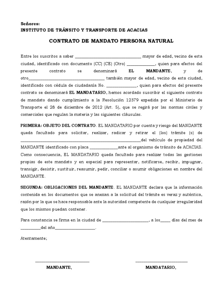Formato Contrato Mandato Persona Juridica PDF | PDF | Gobierno | Justicia
