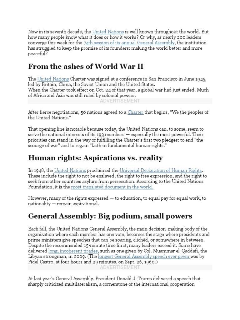 From The Ashes of World War II: United Nations 74th Session of Its ...