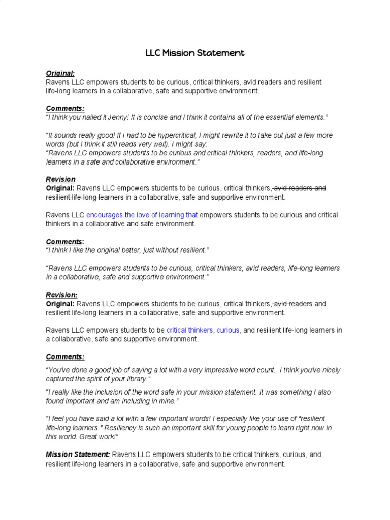 LLC Mission Statement | PDF | Career & Growth | Self-Improvement