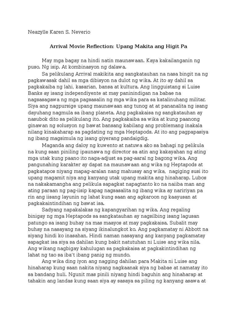 Arrival Movie Reflection | PDF