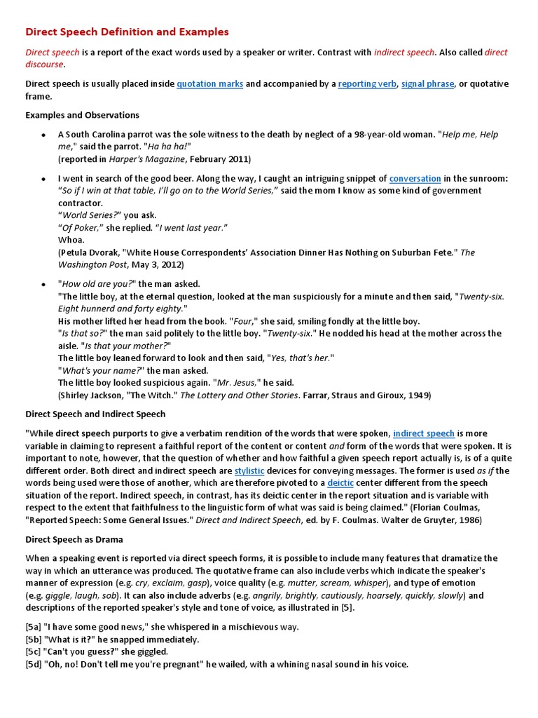 Direct Speech Definition and Examples | PDF | Semantics | Citation