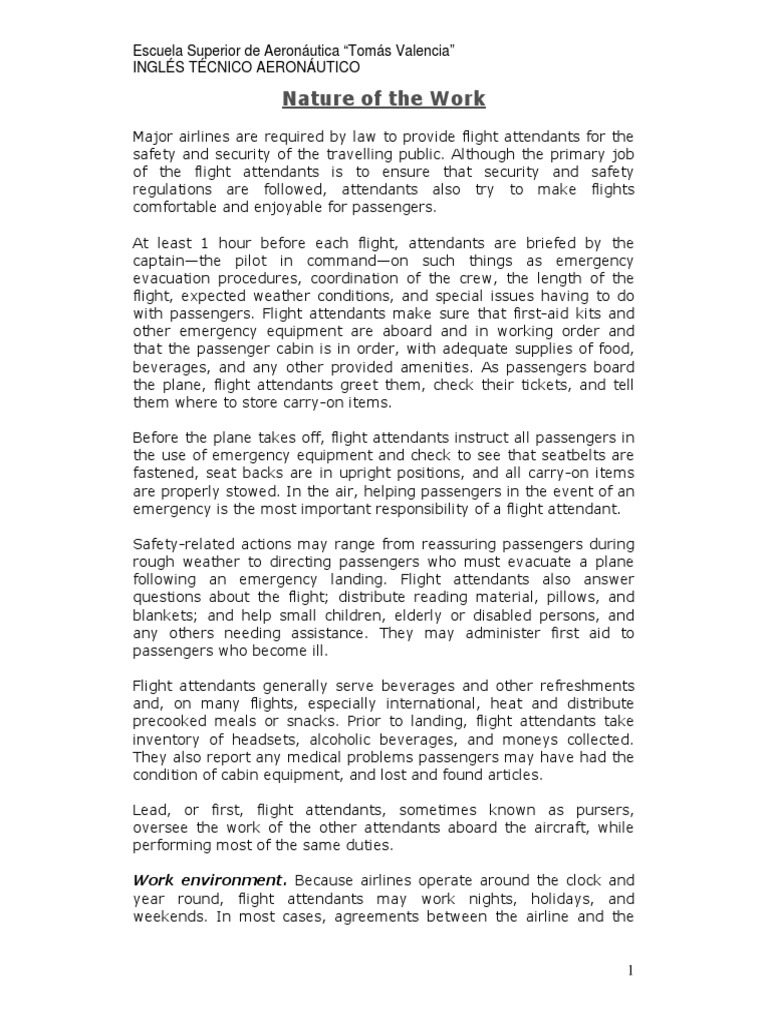 Nature of The Work | PDF | Flight Attendant | Aviation