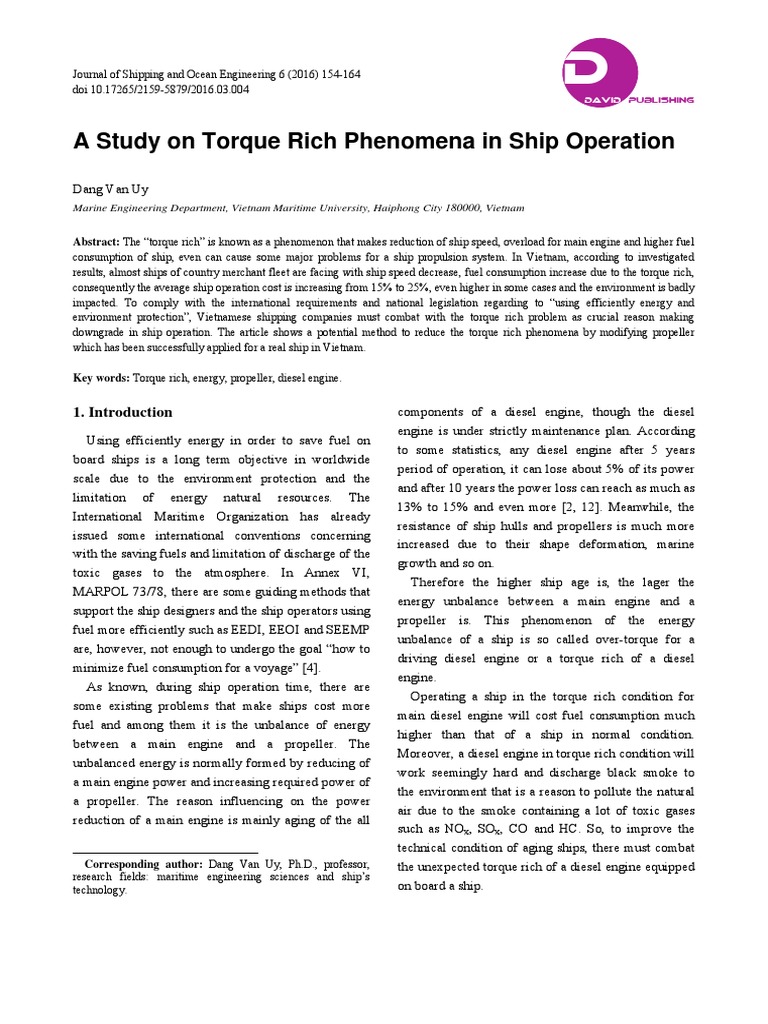 A Study On Torque Rich Phenomena in Ship Operation | PDF | Propeller ...