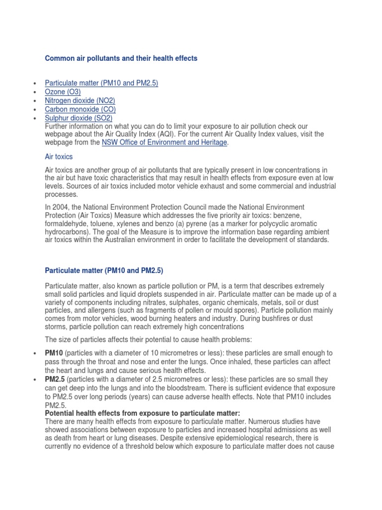 Common Air Pollutants and Their Health Effects | PDF | Air Pollution ...