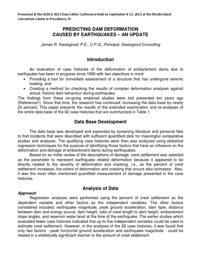 ASDSO 2013 Dam Safety Paper | PDF | Moment Magnitude Scale | Seismology