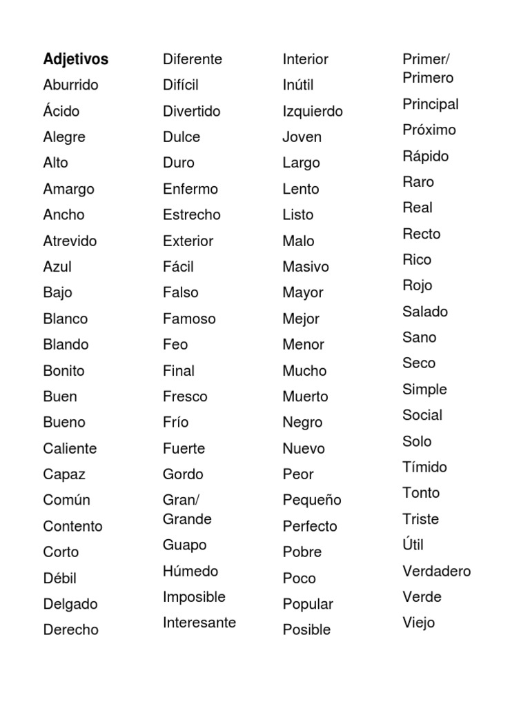 Lista de Adjetivos | PDF