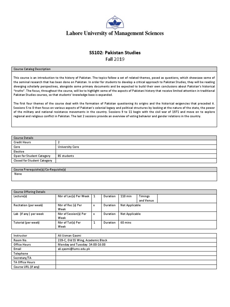 Pakistan+Studies+Course+Outline+2019+ 1 | PDF | Pakistan