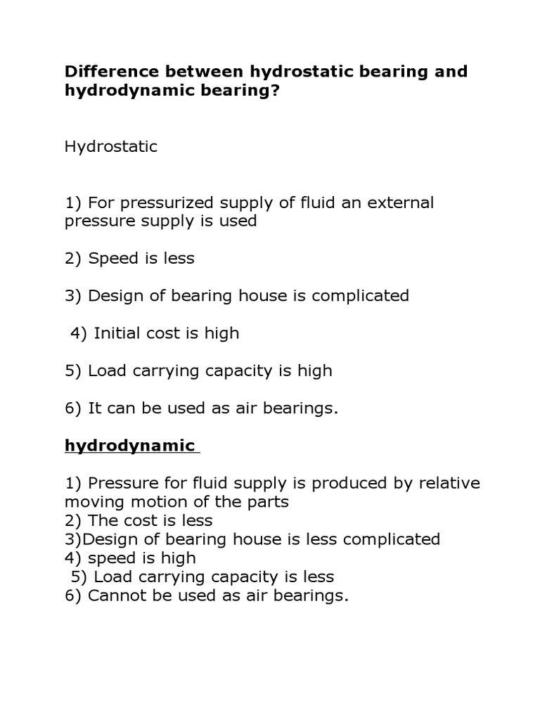 Difference Between Hydro Static Bearing and Hydrodynamic Bearing | PDF ...