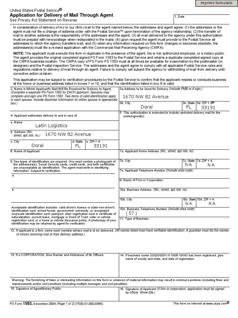 Los Formatos | PDF | United States Postal Service | Identity Document