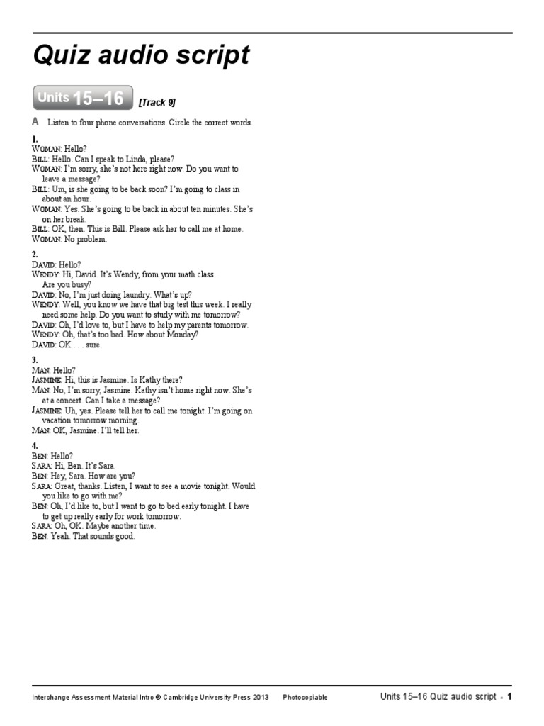 Quiz Audio Script: Units | PDF