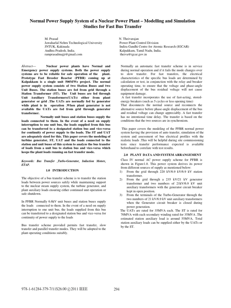 Normal Power Supply System of A Nuclear Power Plant - Modelling and ...