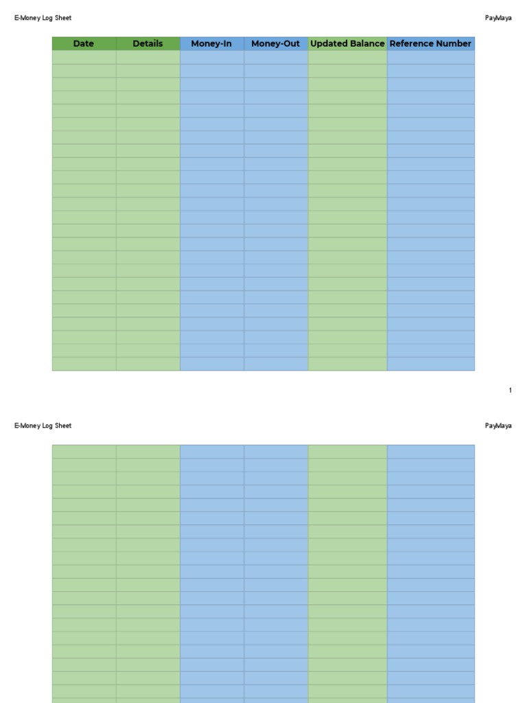 E-Money Log Sheet | PDF