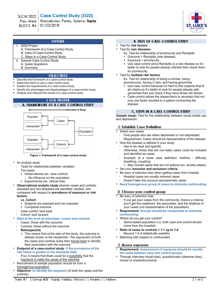 Case-Control Study Framework Guide | PDF | Odds Ratio | Confidence Interval